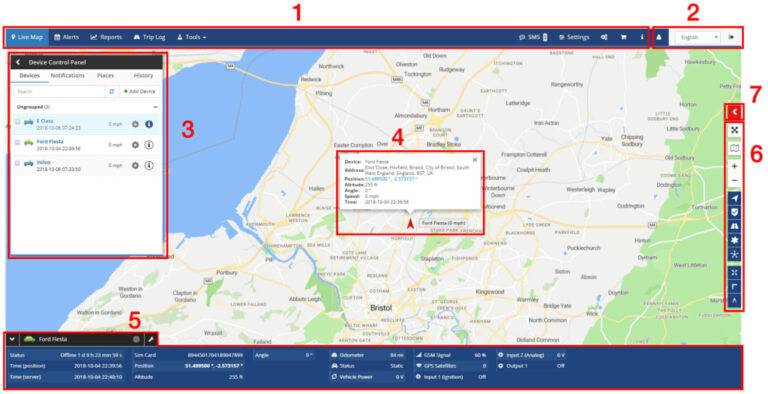 GPSLive User Interface - Live GPS Tracking Software